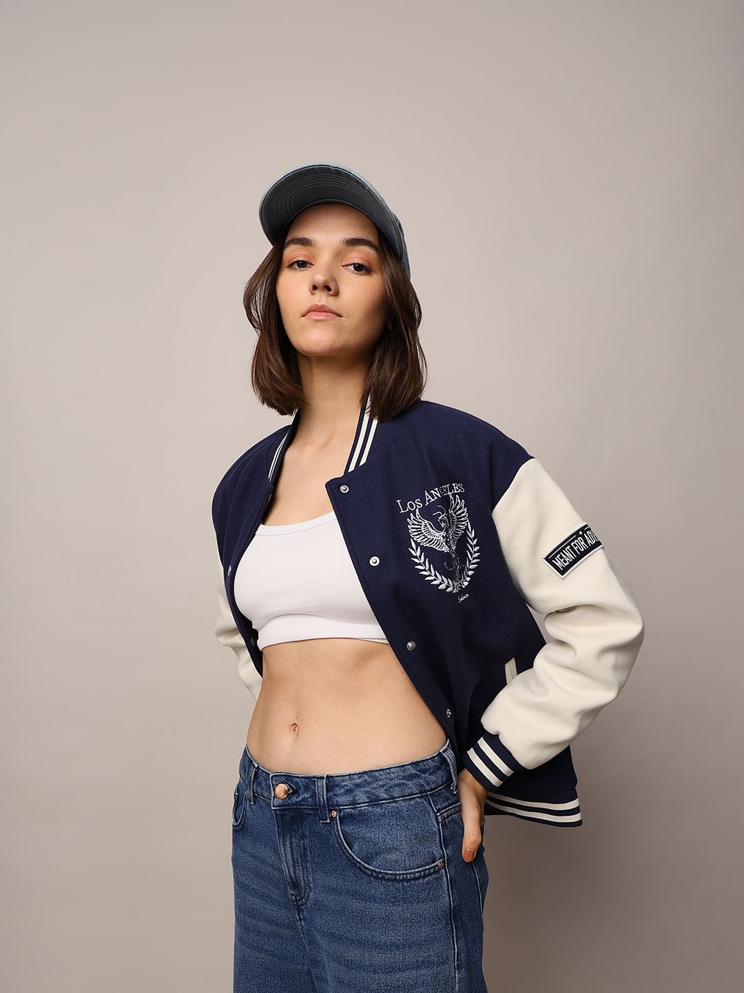 Navy Blue Varsity Bomber Jacket