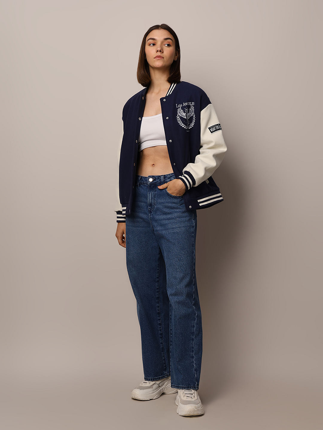 Navy Blue Varsity Bomber Jacket