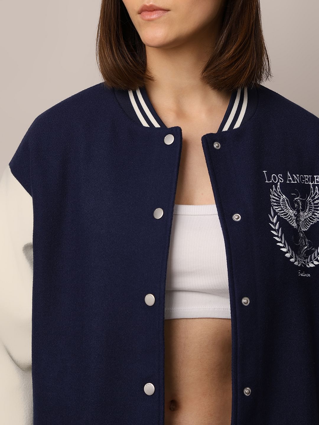 Navy Blue Varsity Bomber Jacket