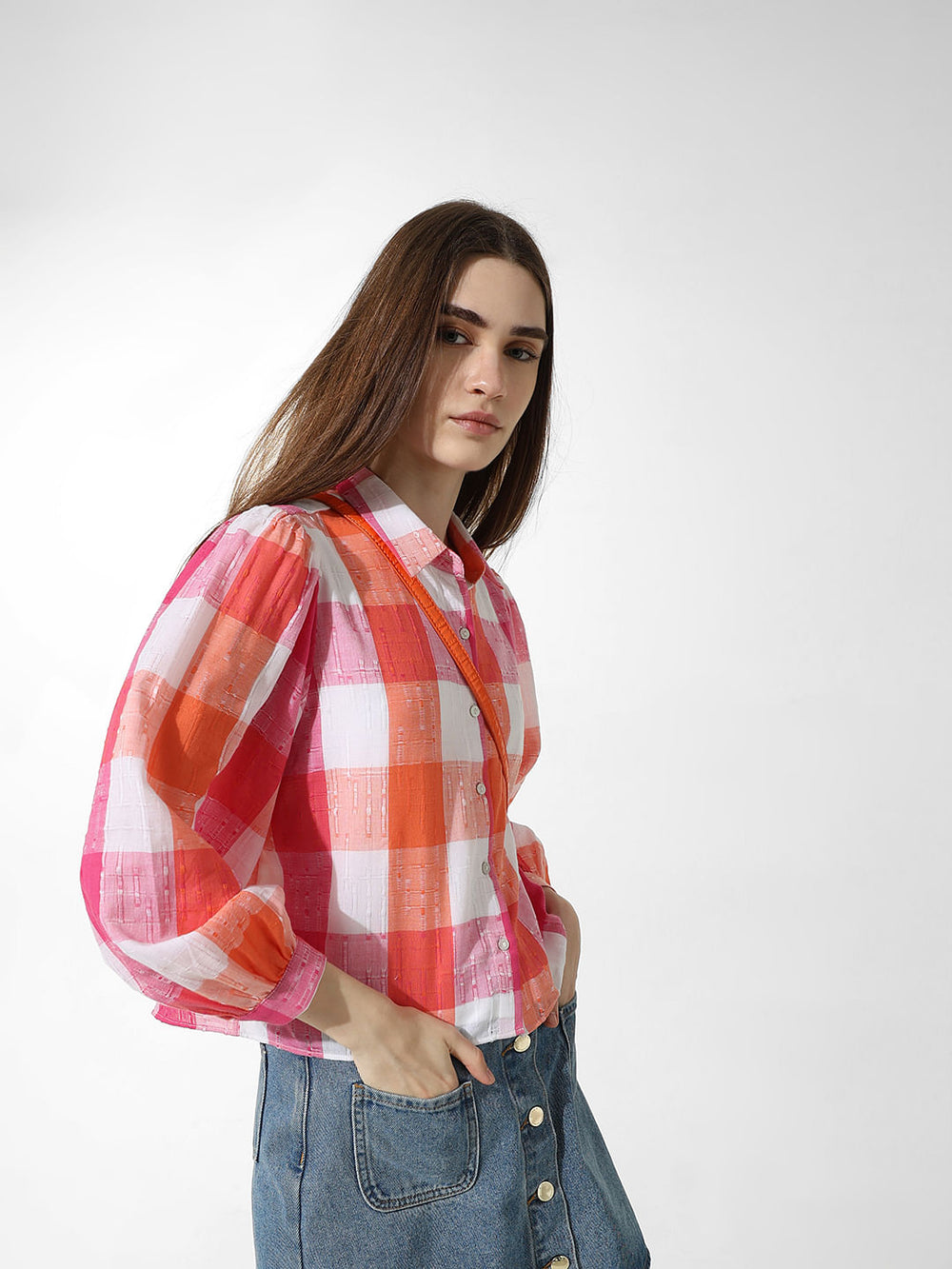Pink Check Print Shirt