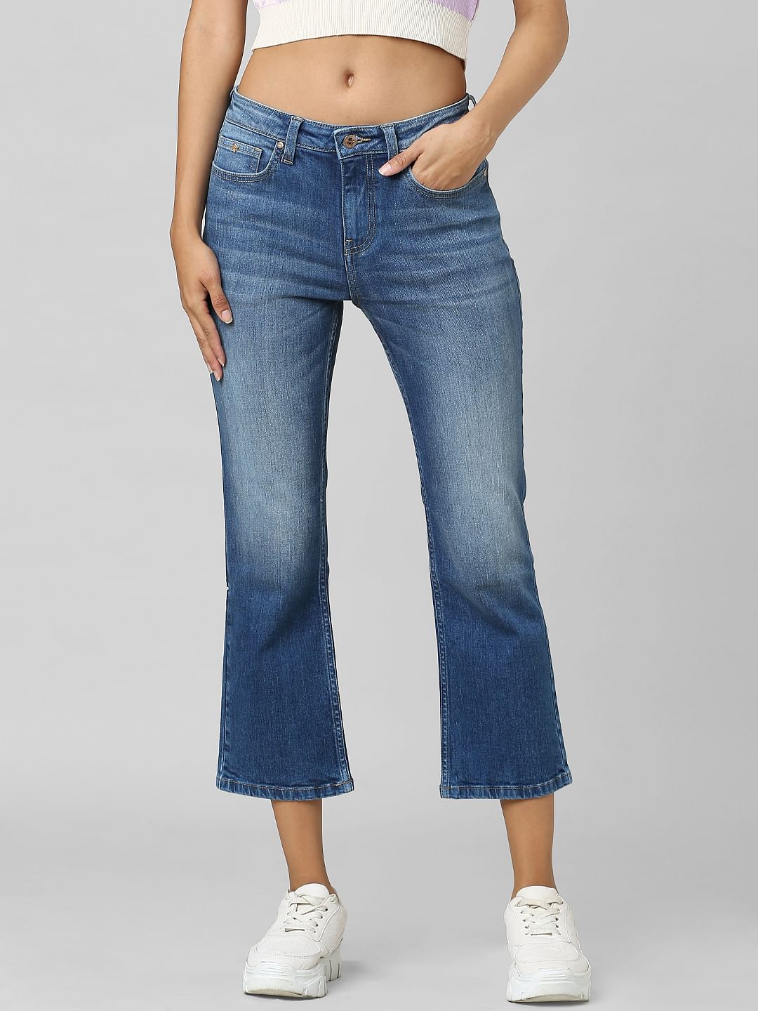Blue Mid Rise Flared Jeans