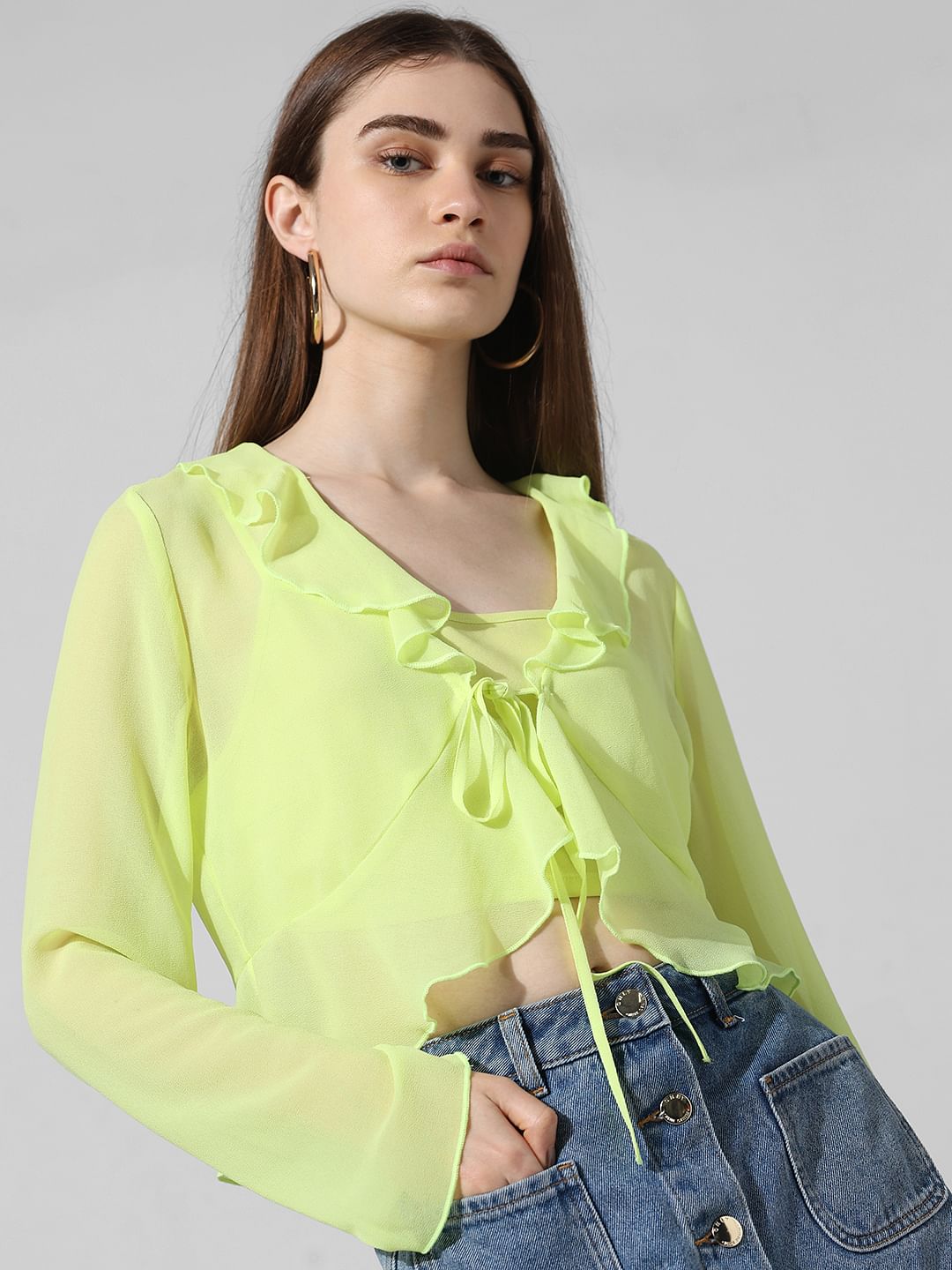 Lime Green Plain Coloured Top - ONLY