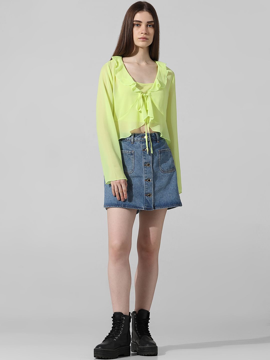 Lime Green Plain Coloured Top - ONLY