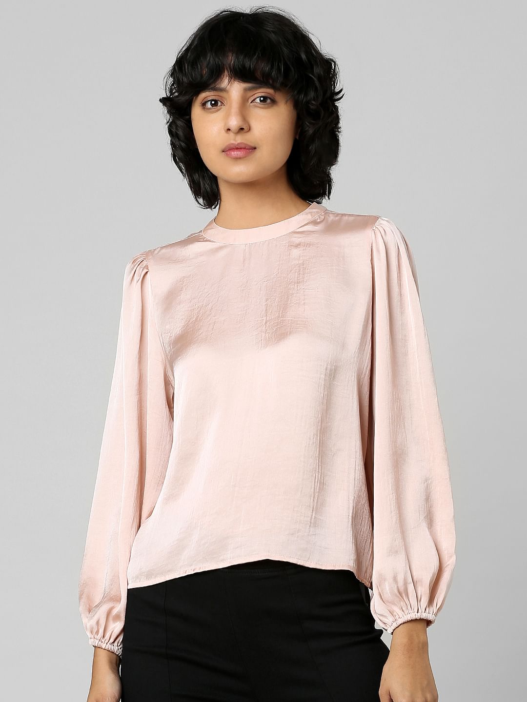 Pink Satin Top for Women - ONLY
