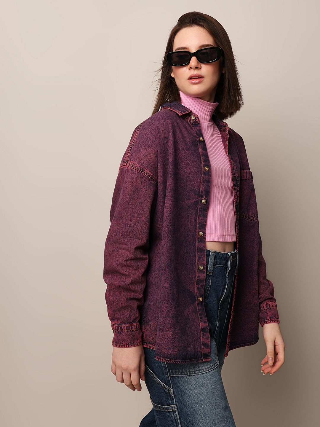 Pink Oversized Denim Shacket