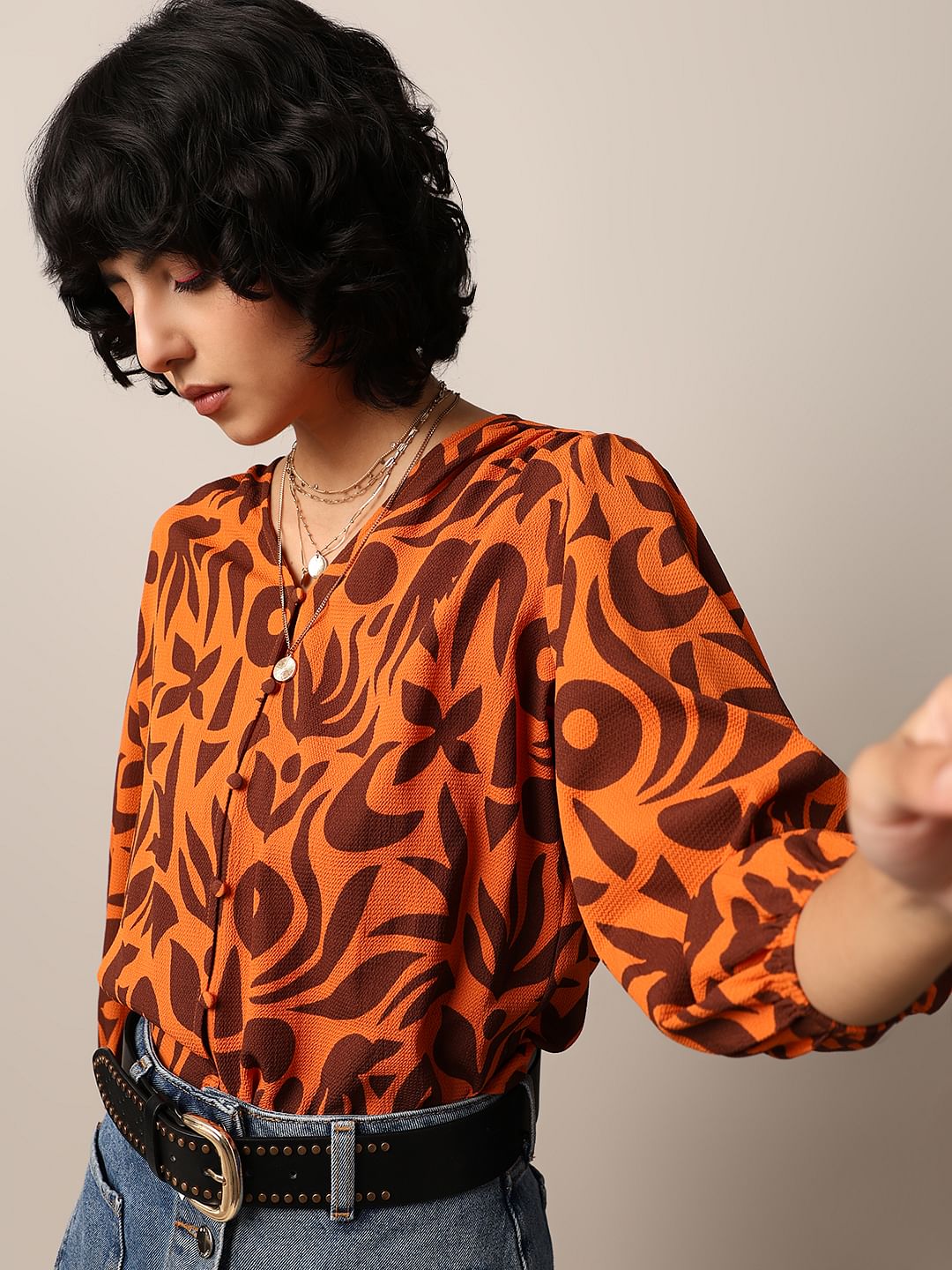 Orange Printed Top