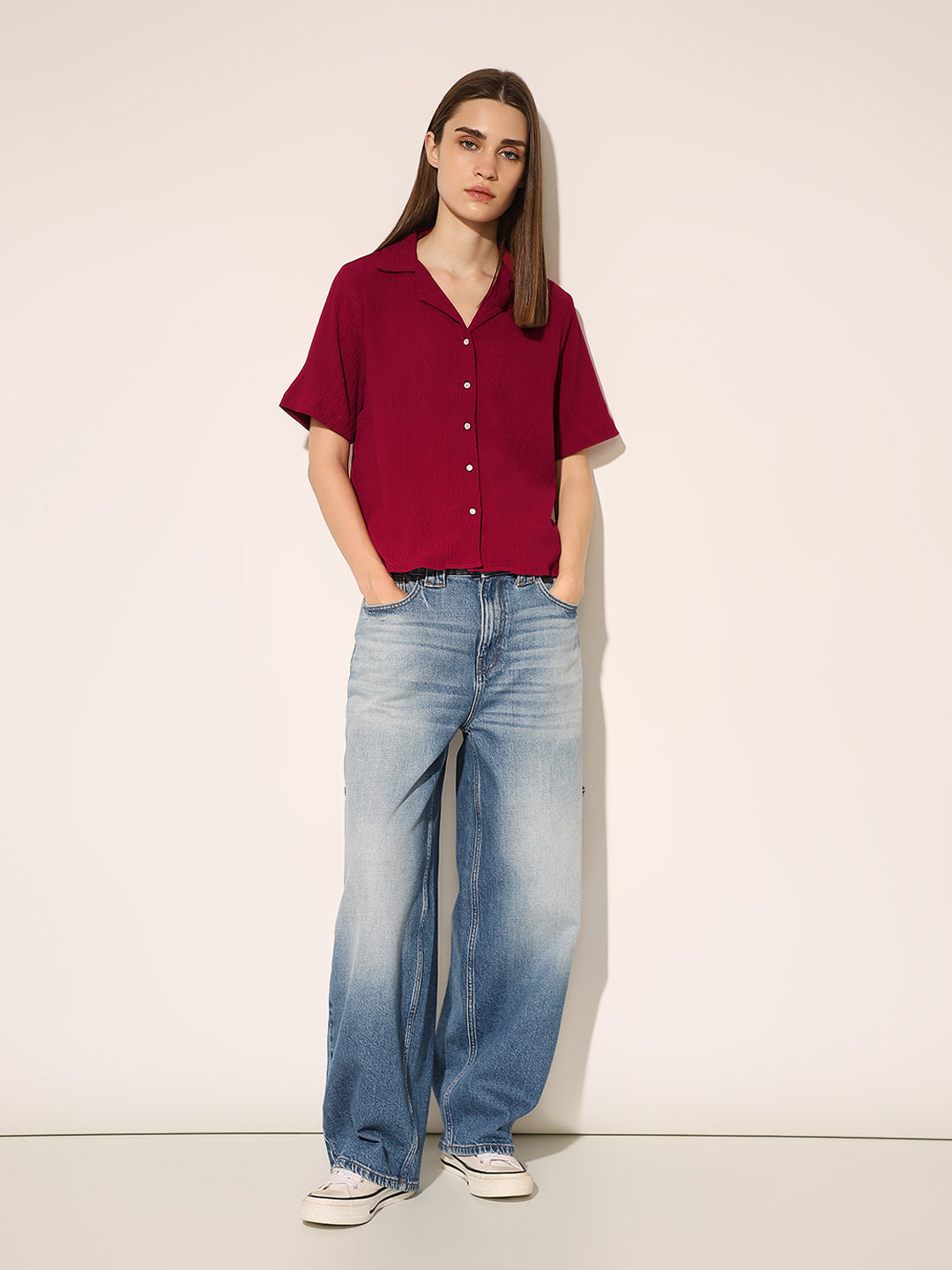 ONLY Maroon Textured Shirt