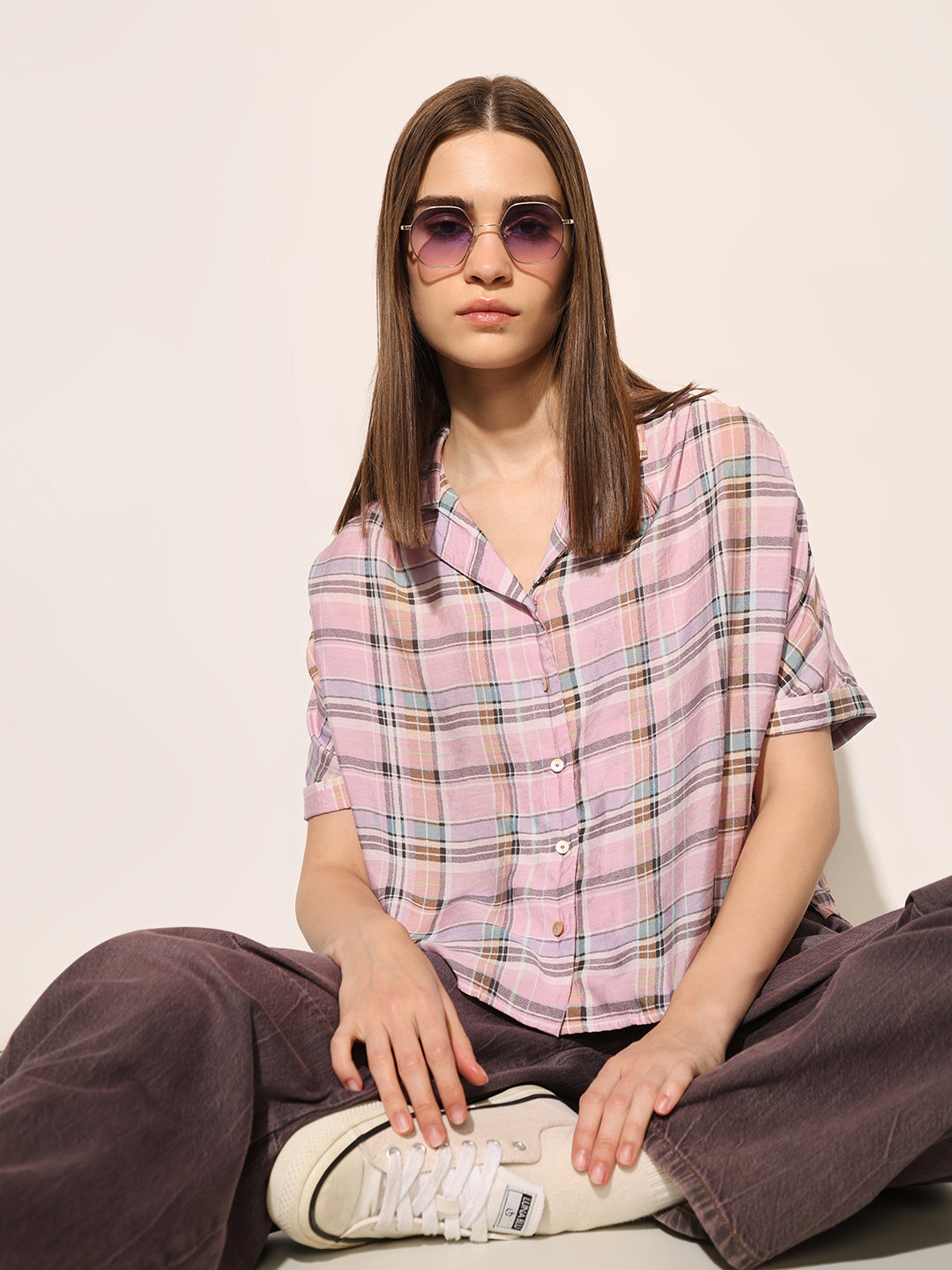 ONLY Pink Check Shirt